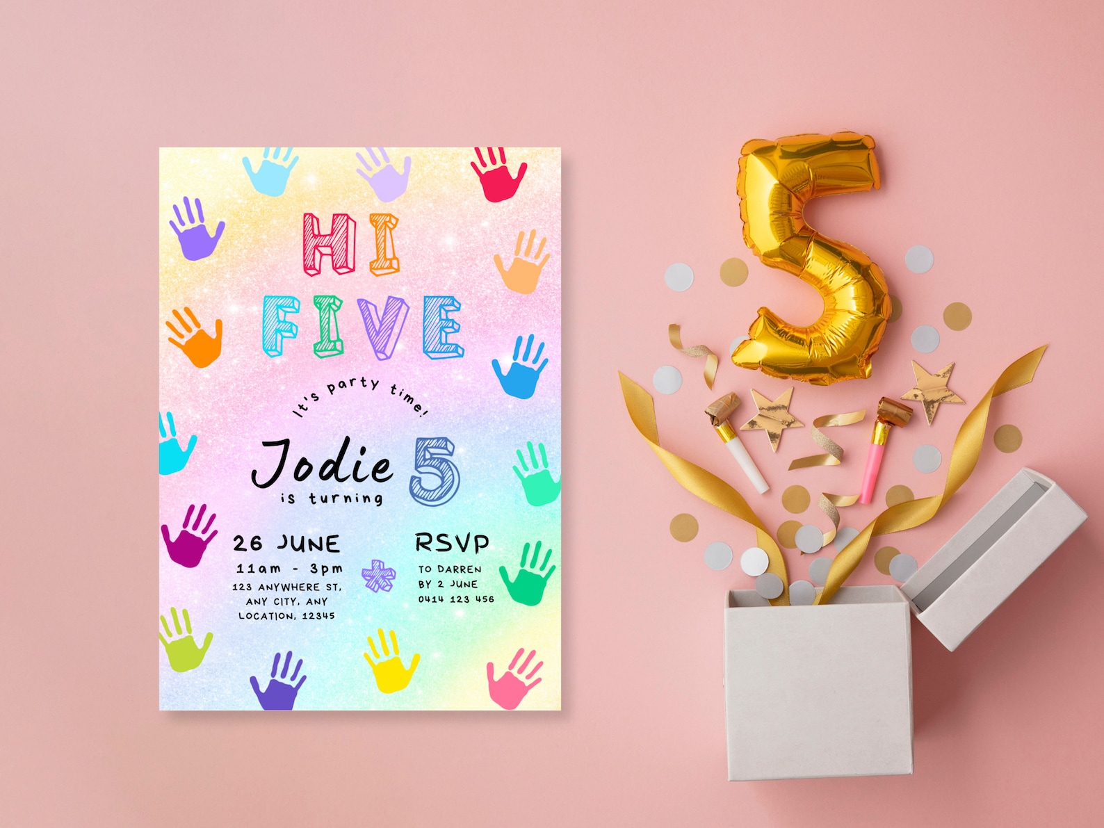 Hi Five Birthday Invite, Printable Hi 5 Invite, High Five Birthday ...