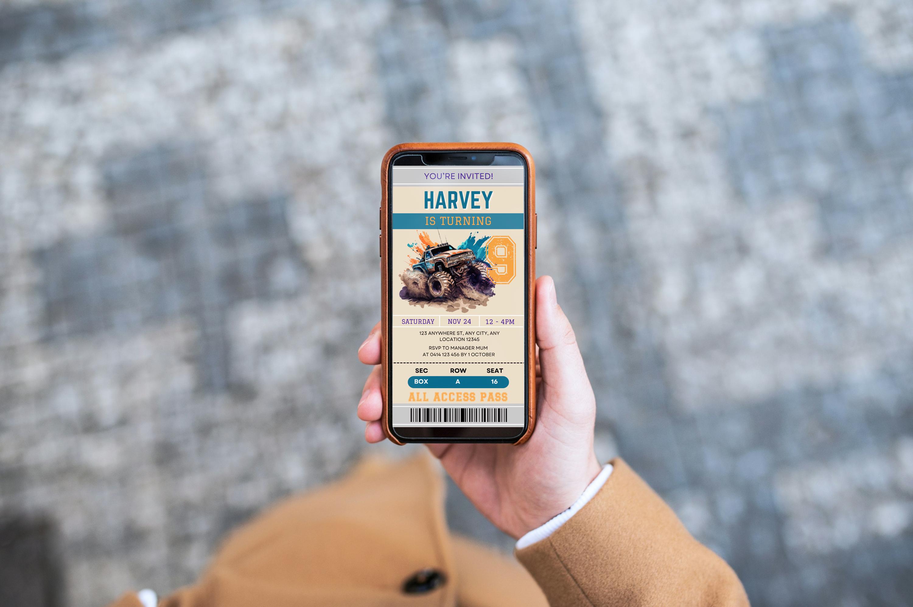 Monster Truck Invite, Monster Truck Rally Ticket Invitation, Monster ...