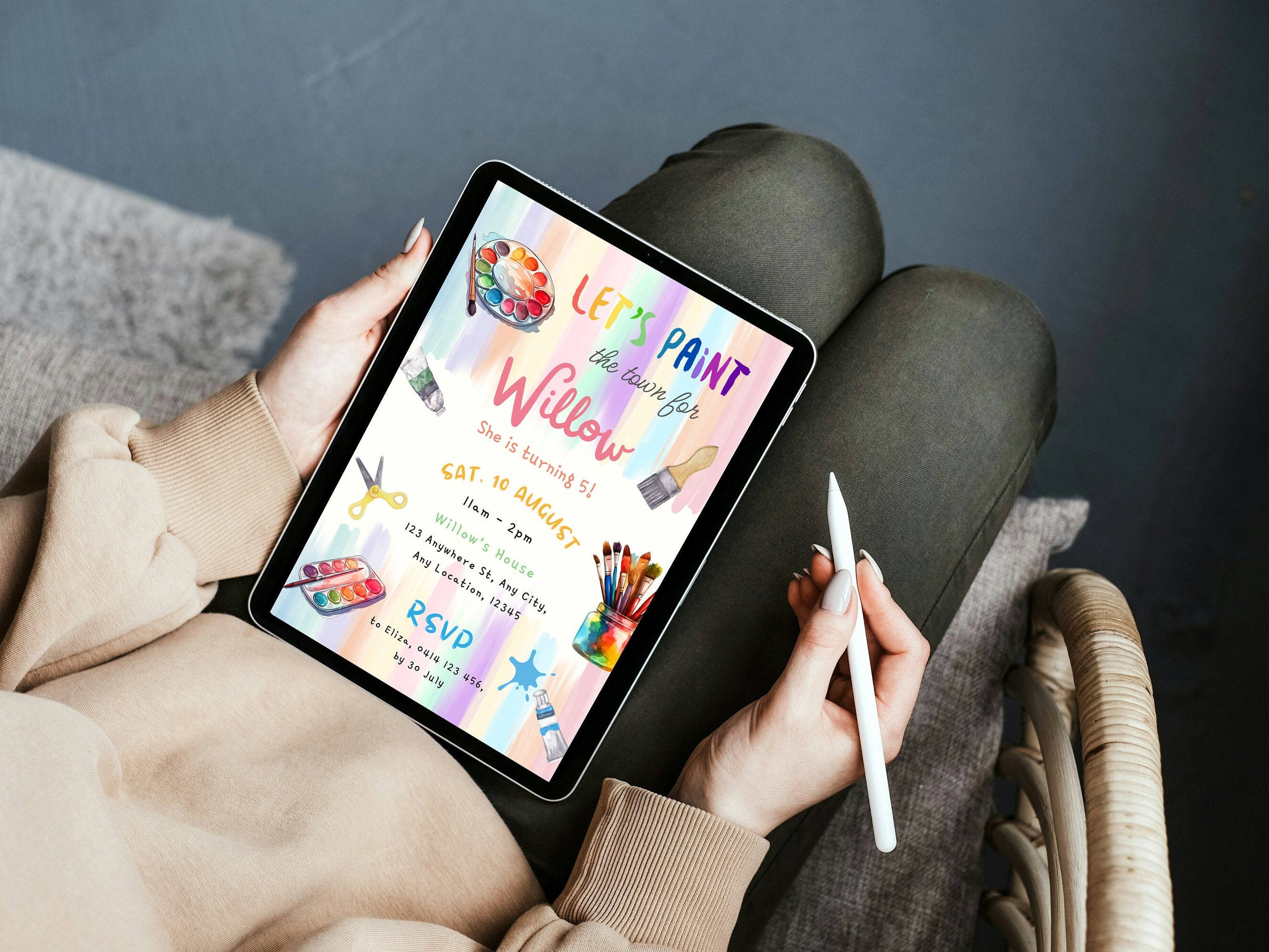 Paint the Town Birthday Party Invitation, Art in Party Invite, Dress ...