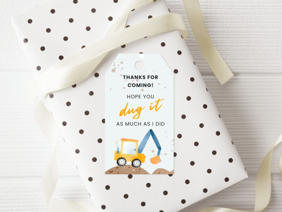 Construction Birthday Party Favor Tags, Excavator Cement Mixer ...