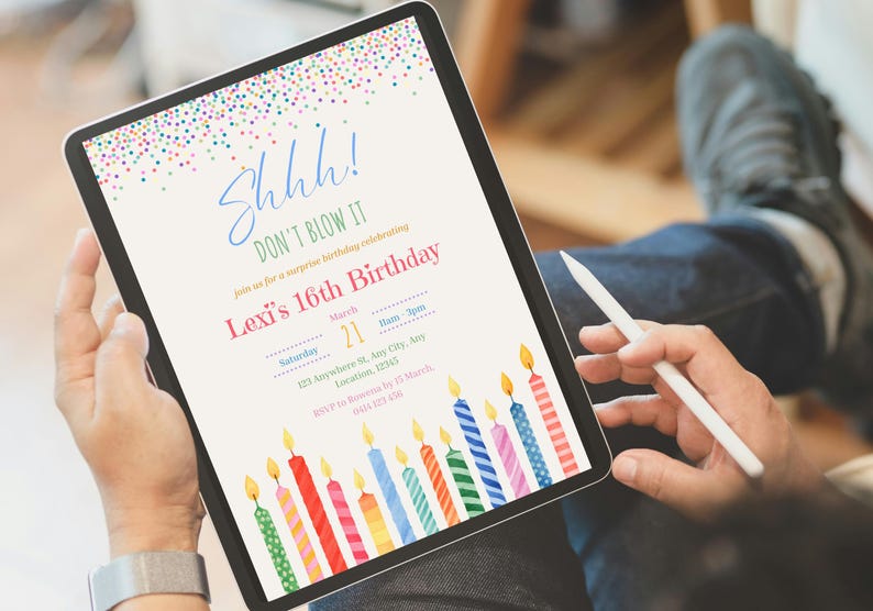 Candles Birthday Invite, Editable Party Template, Printable Surprise ...