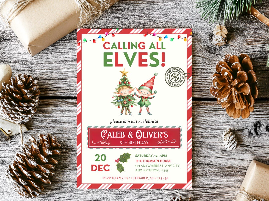 Elf Birthday Invitation, Siblings Elf Party Invitations, Holiday Party ...