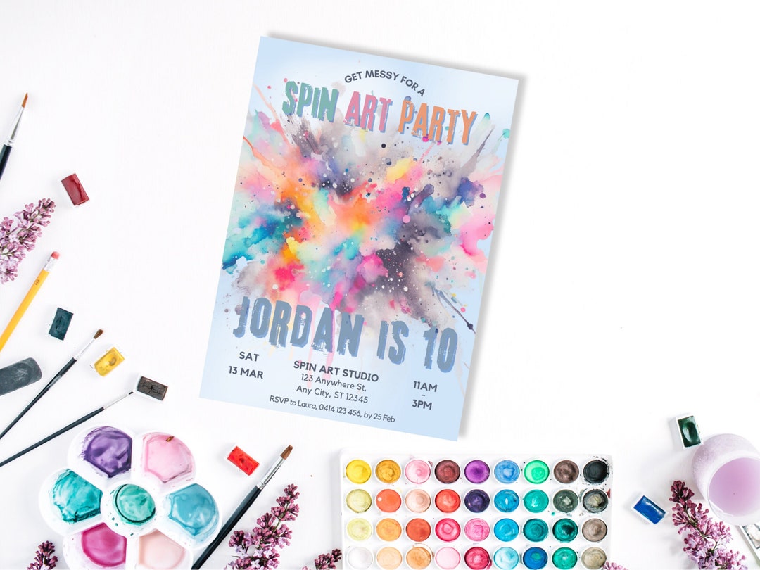 Spin Art Birthday Party Invitation, Art Party Invite, Painting Party ...