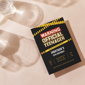 Warning Officially a Teenager, Teenager Birthday Invitation, 13th ...