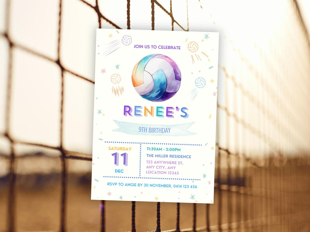 Volleyball Birthday Invitation, Beach Volleyball Party Invite ...