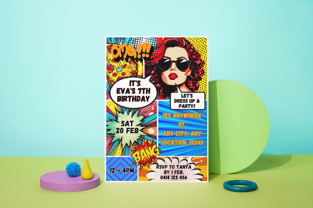 Comic Book Themed Birthday Invite, Super Invitation, Comic Superhero ...