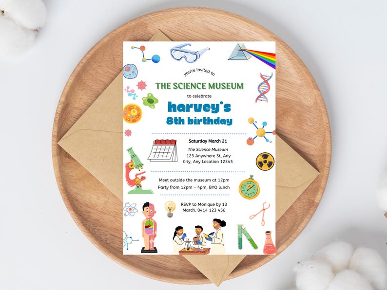 Science Museum Birthday Party, Simple Museum Invitation, Kids Museum ...