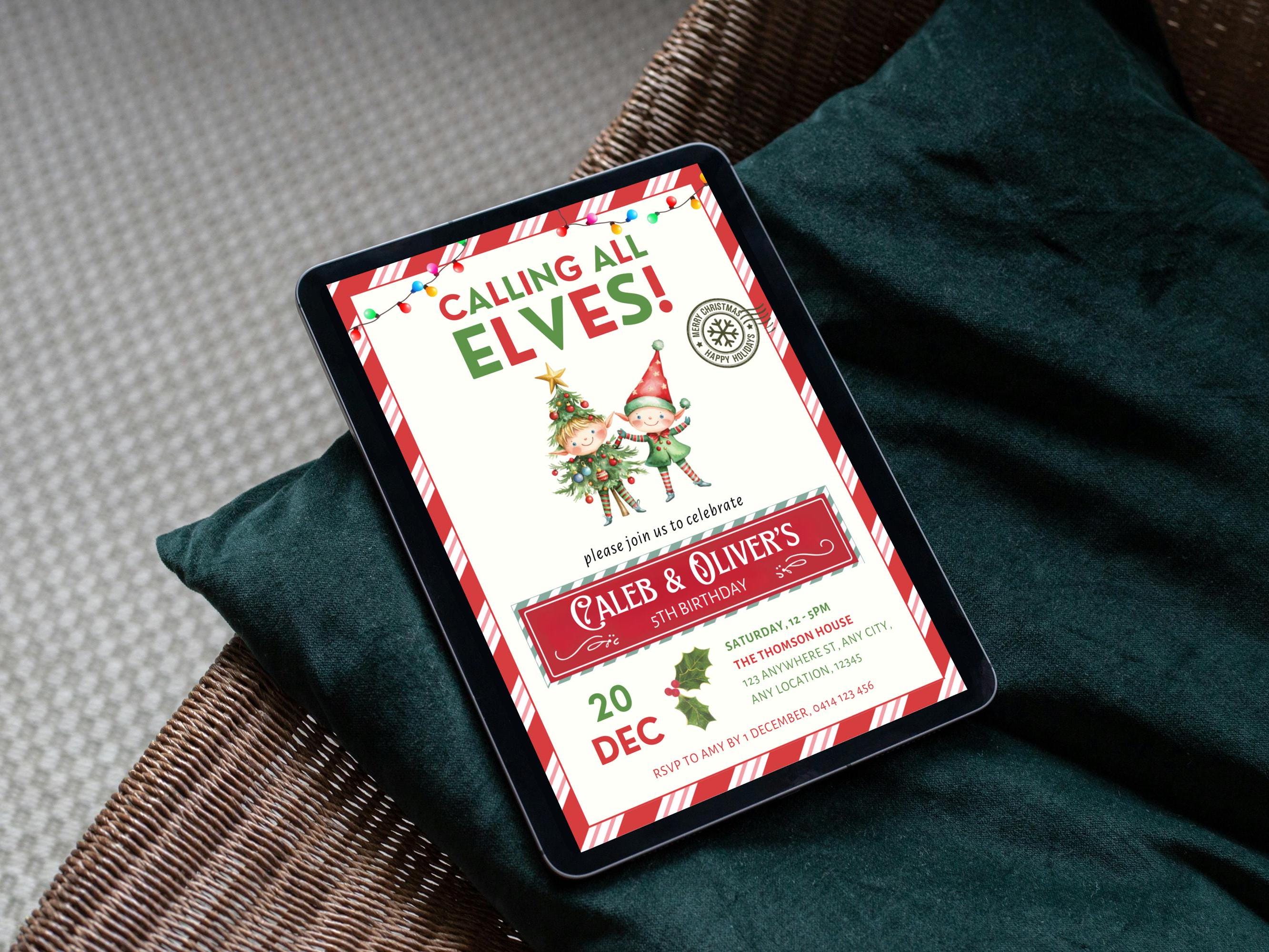 Elf Birthday Invitation, Siblings Elf Party Invitations, Holiday Party ...
