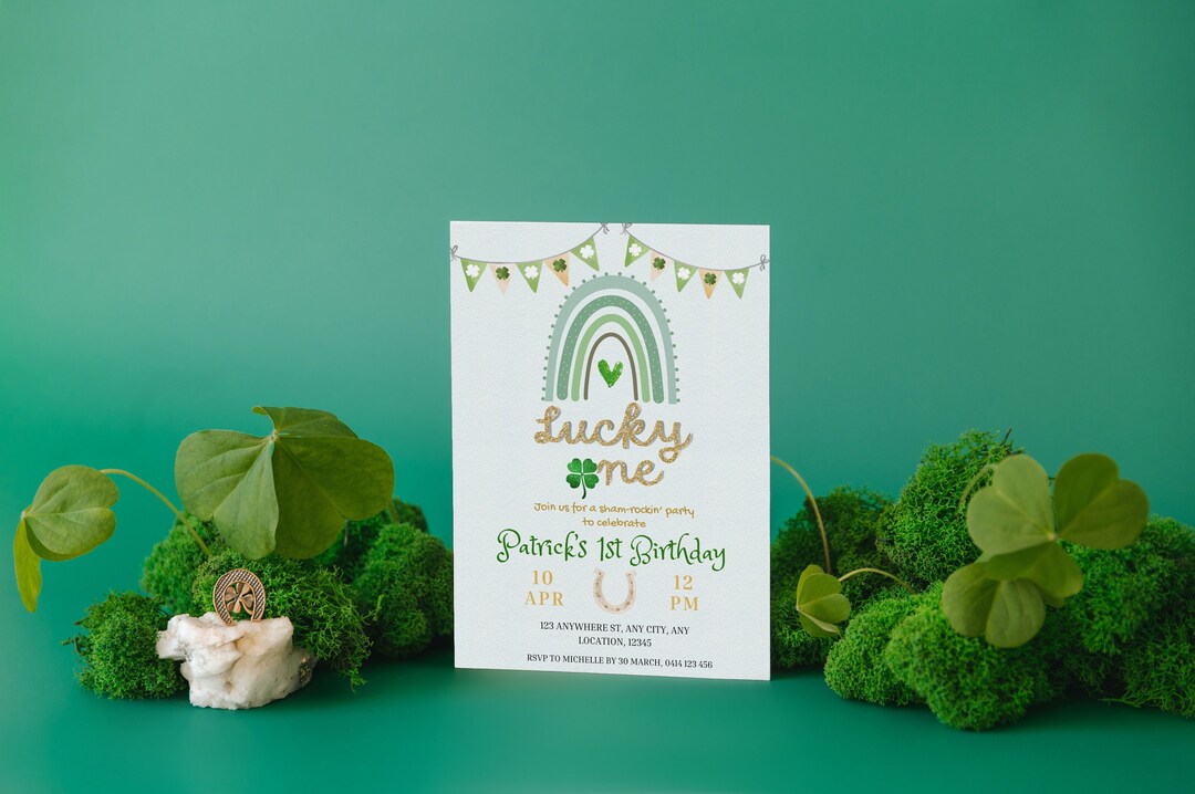 Lucky One Birthday, St Patrick's Birthday Invite, Clover Invitation ...