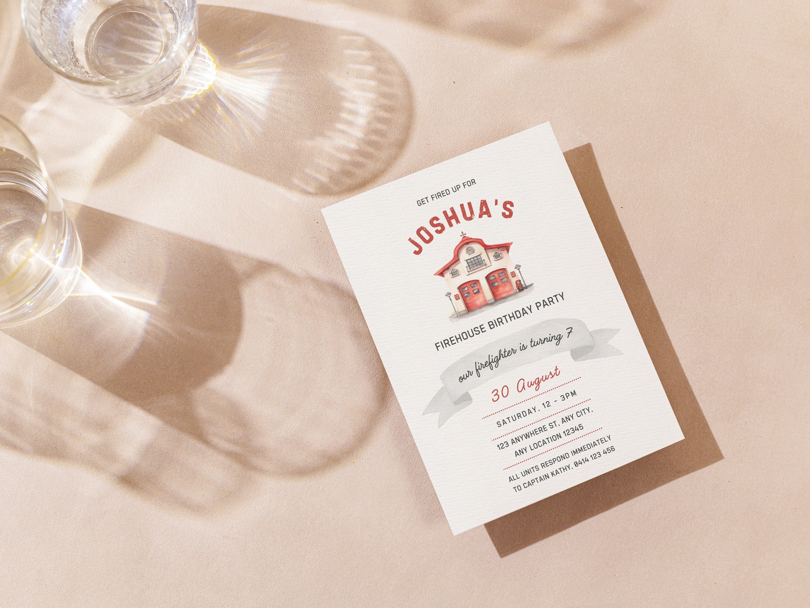 Simple Firehouse Birthday Invite, Firefighter Invite, Fire Truck ...