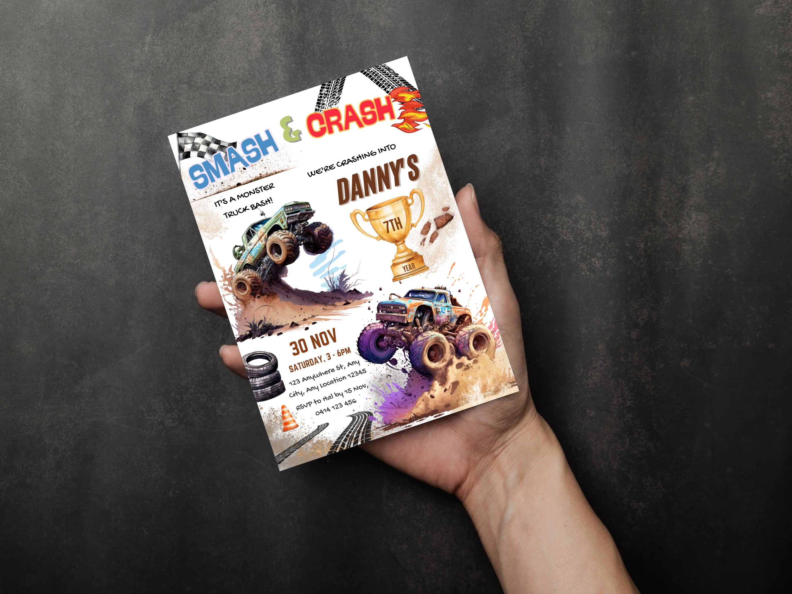 Smash and Crash Birthday Invitation, Monster Truck Birthday Party ...