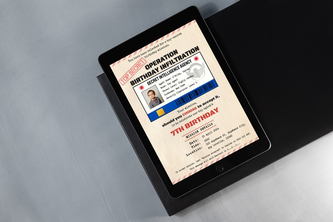 Classified Top Secret Spy Mission Birthday Invitation, Special Secret ...