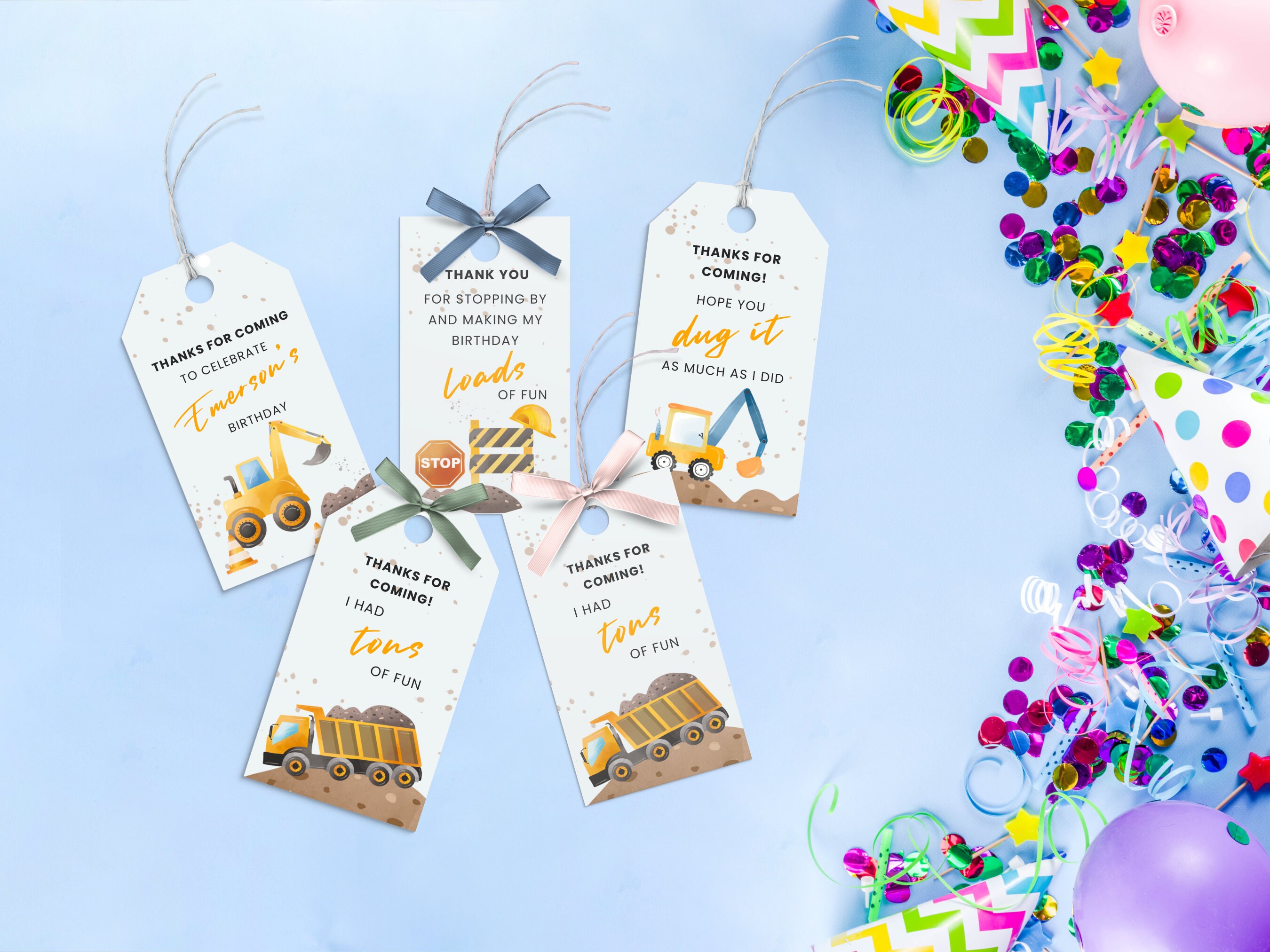 Construction Birthday Party Favor Tags, Excavator Cement Mixer ...