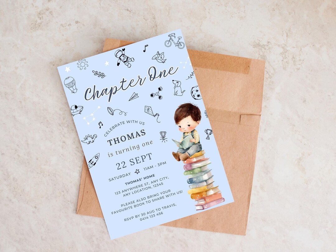Storybook Birthday Invitation, Reading Books Invite, Book Worm Invite ...