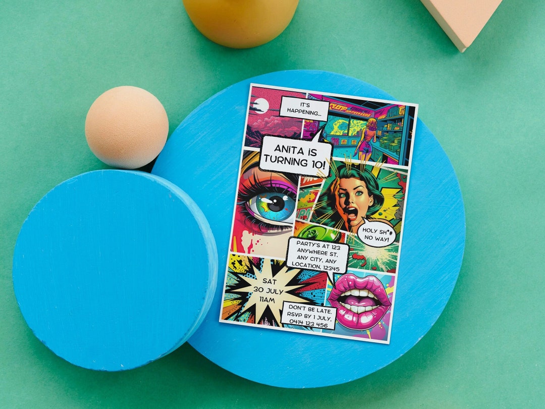 Girls Comic Themed Party Invitation, Comic Superhero Themed Birthday ...