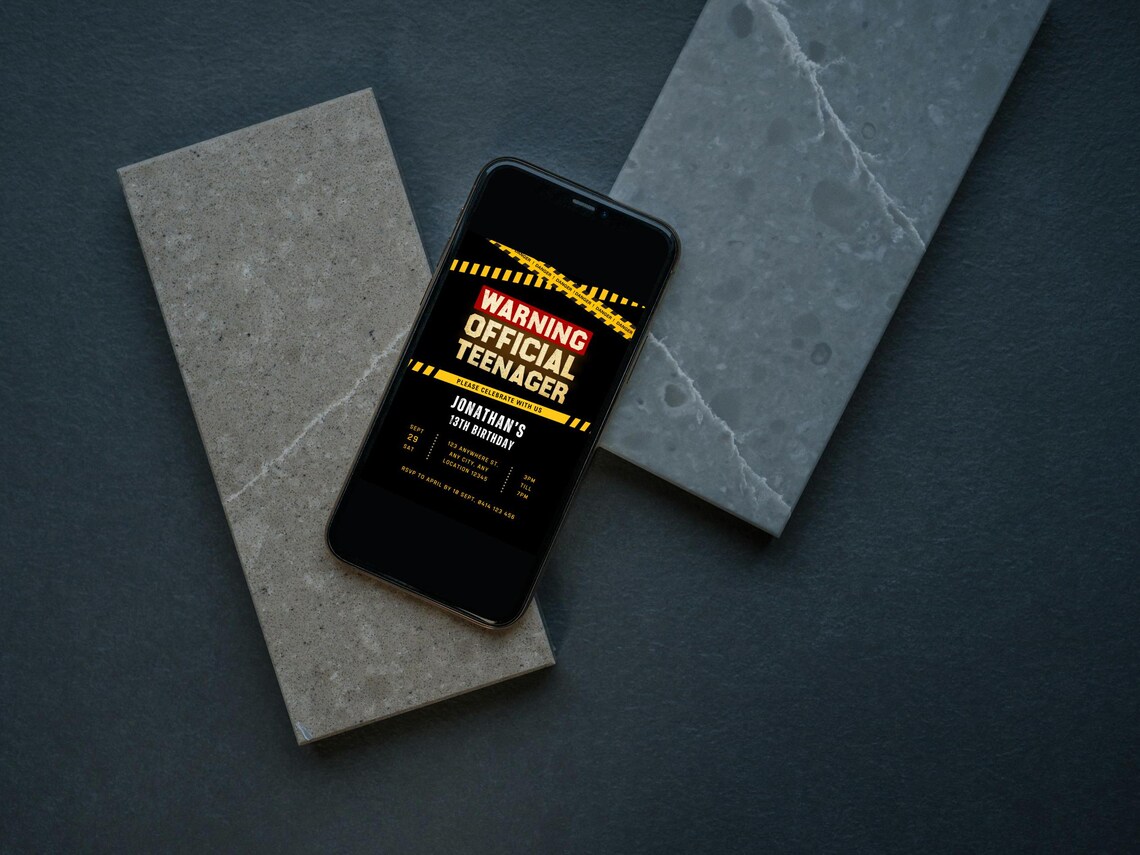 Warning Officially a Teenager, Teenager Birthday Invitation, 13th ...