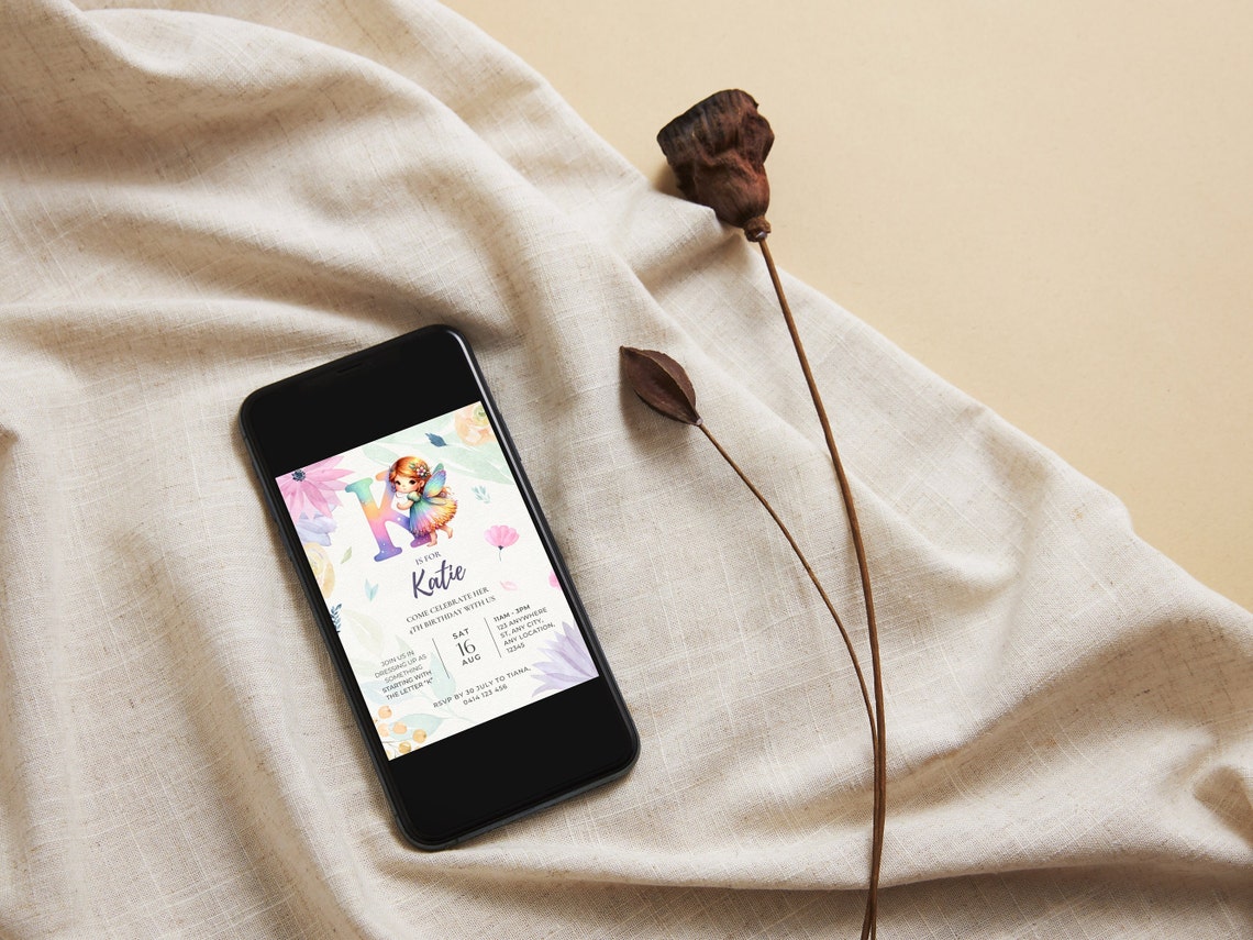 First Letter of Your Name Party Invitation, Fairy Birthday Party Invite ...