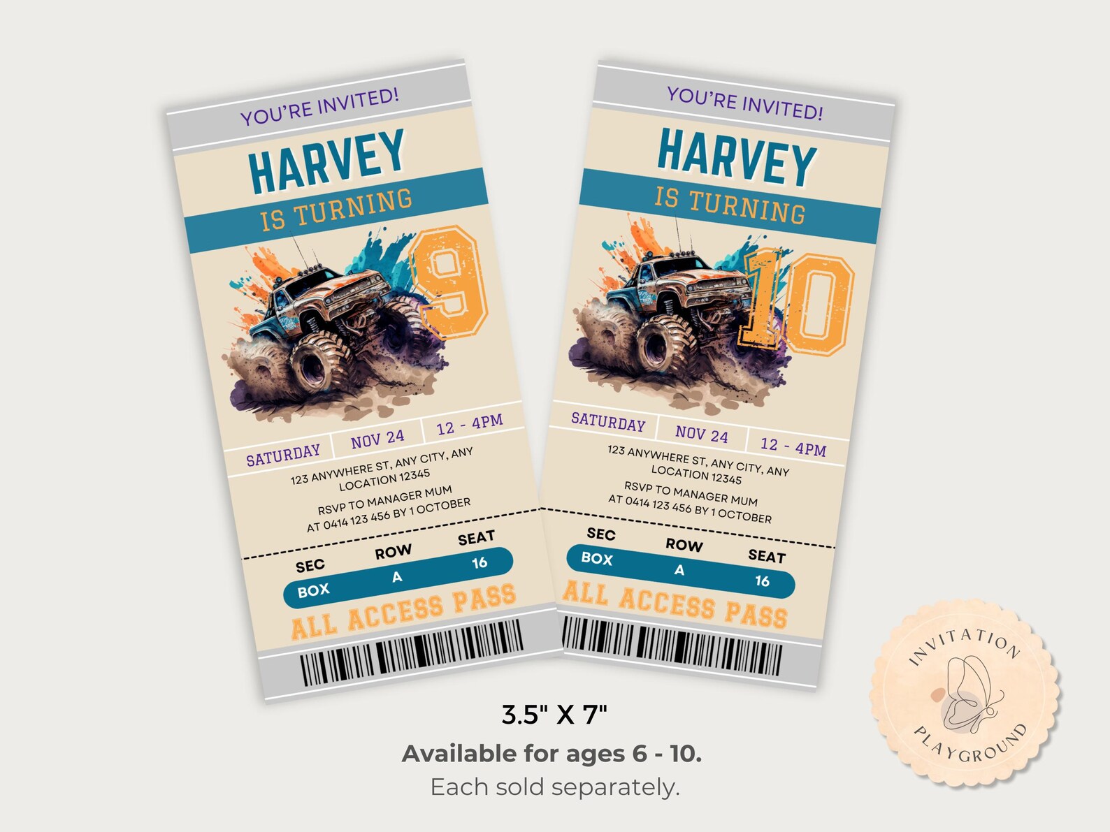 Monster Truck Invite, Monster Truck Rally Ticket Invitation, Monster ...