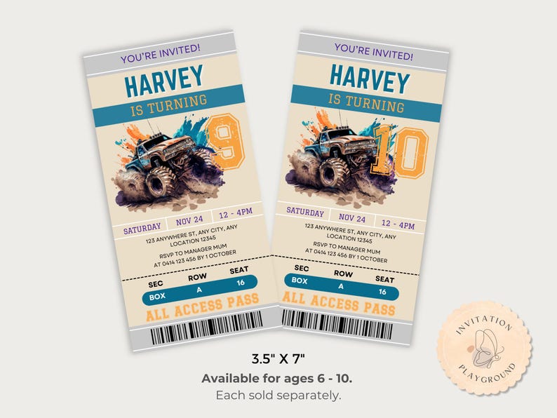 Monster Truck Invite, Monster Truck Rally Ticket Invitation, Monster ...