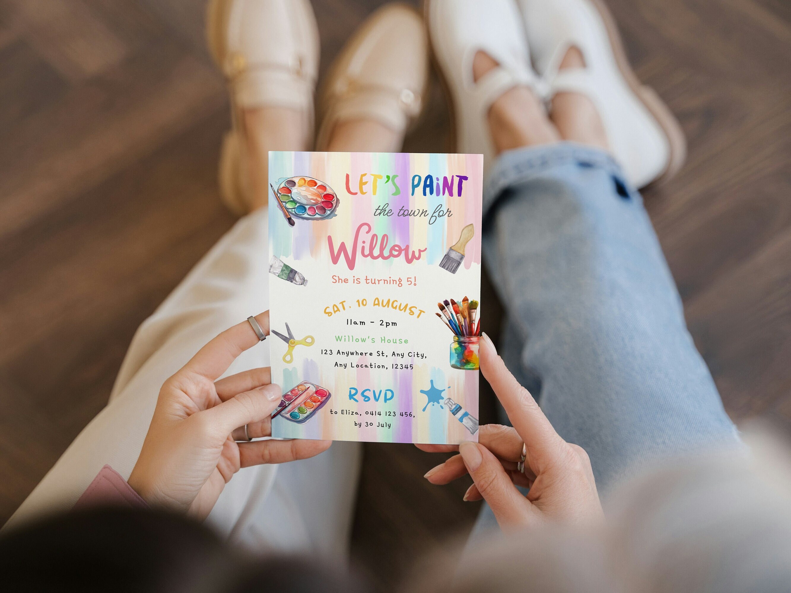 Paint the Town Birthday Party Invitation, Art in Party Invite, Dress ...