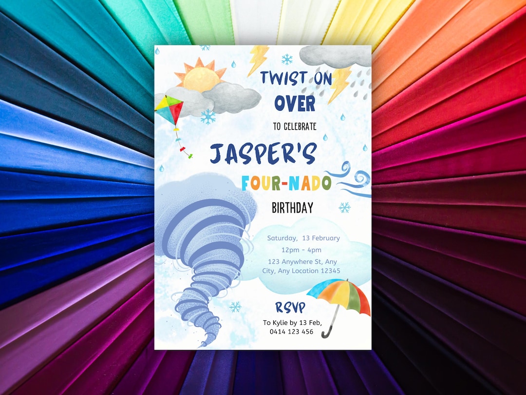 Tornado Party, Girl Boy Twister Birthday Invite, 4th Birthday Invite ...