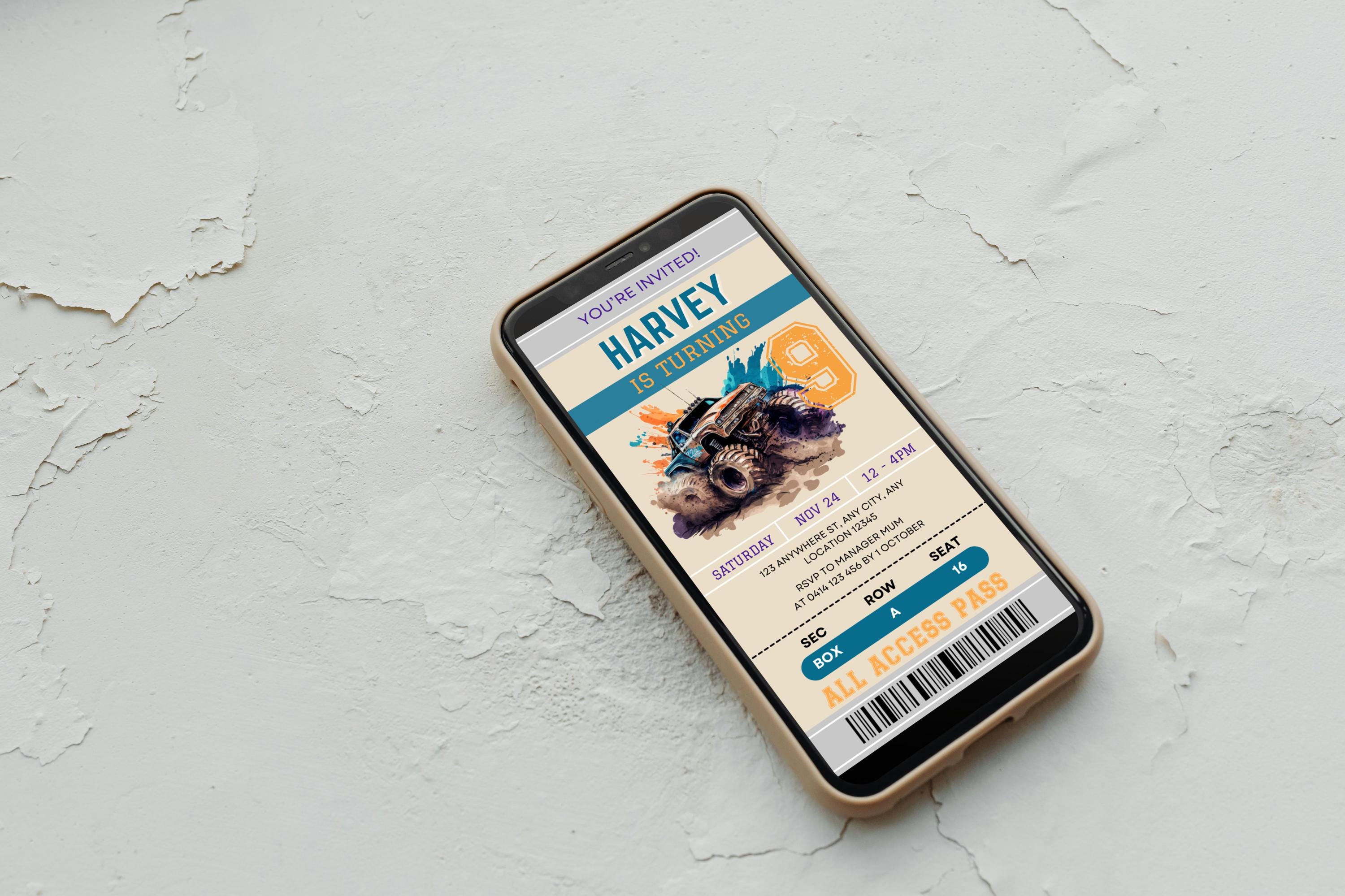 Monster Truck Invite, Monster Truck Rally Ticket Invitation, Monster ...