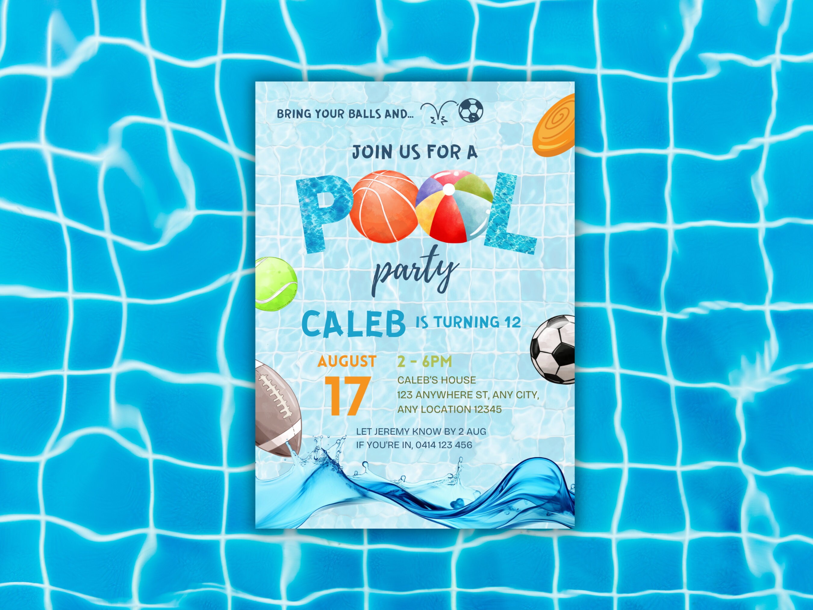 Football Pool Party Invite, Basketball Swimming Invitation, Sports Pool ...
