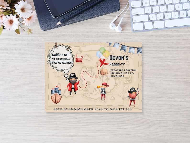 Pirate Treasure Map Birthday Invite Editable Pirate Birthday - Etsy