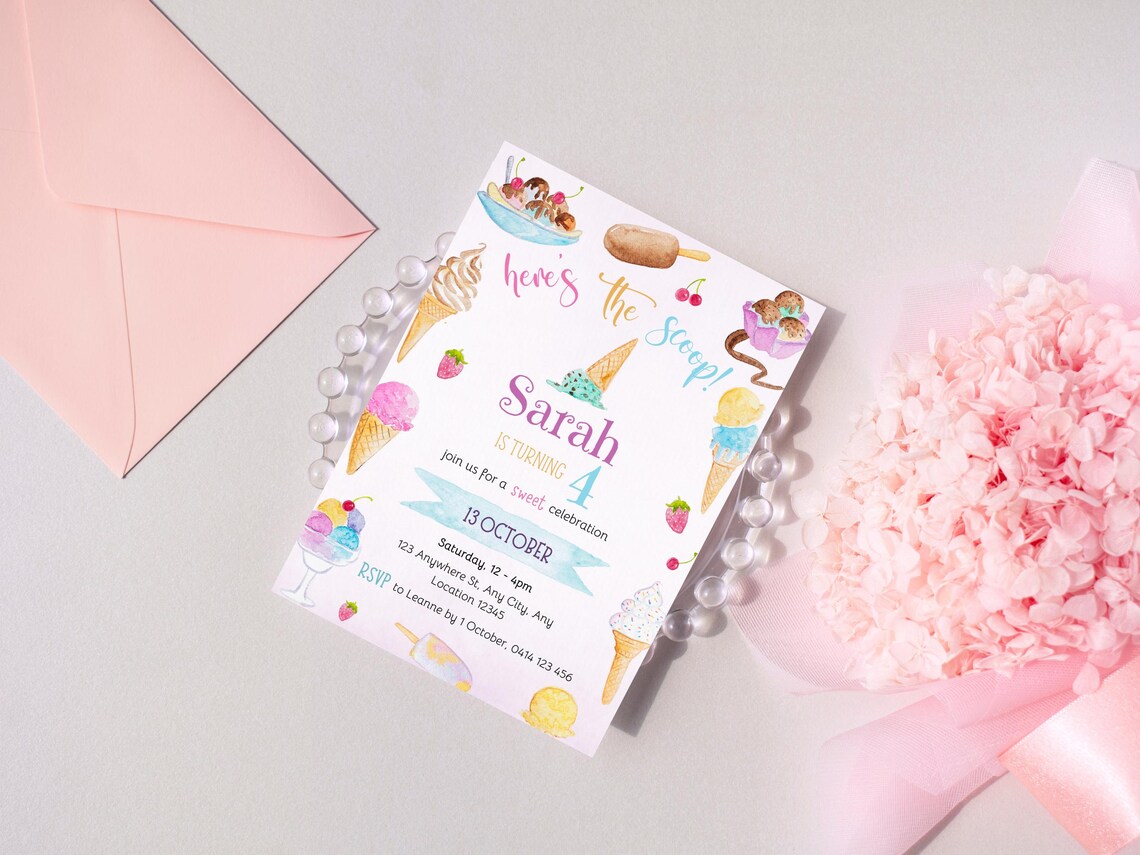 Icecream Birthday Party Invitation, Here's the Scoop Invite, Pool ...