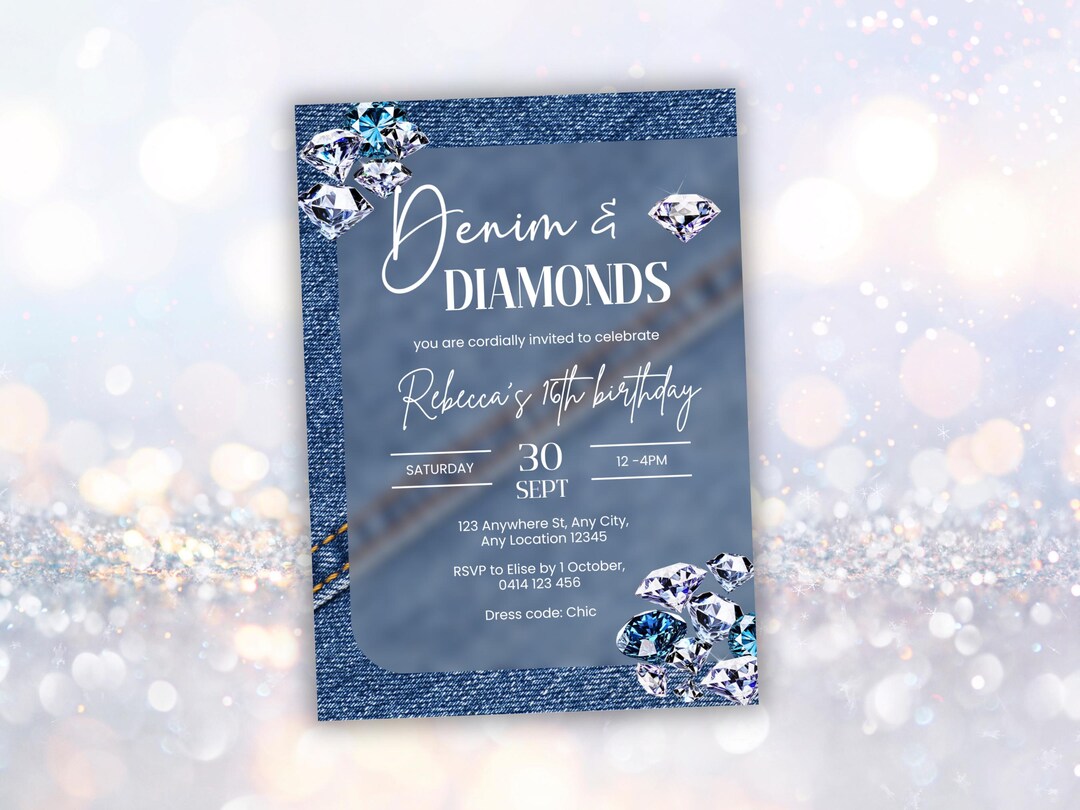 Denim and Diamond Invite, Denim & Diamonds Party Invitation, Denim and ...