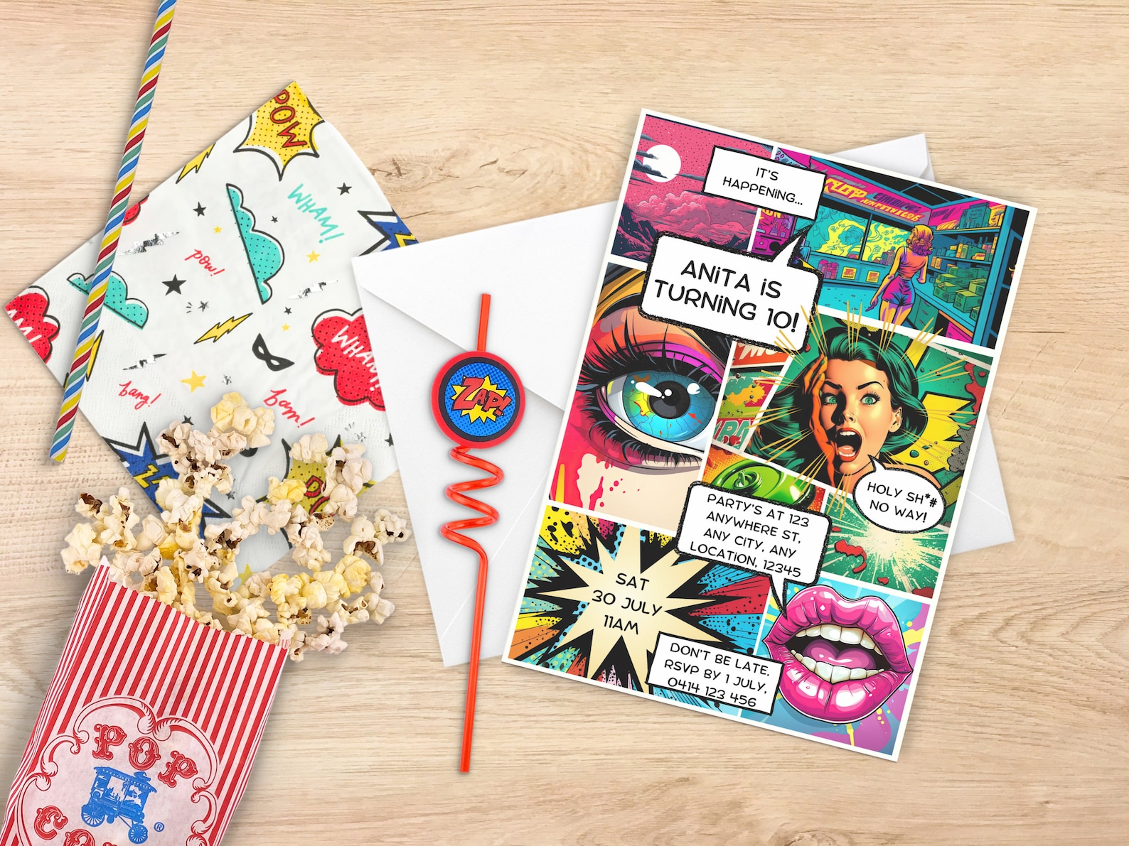Girls Comic Themed Party Invitation, Comic Superhero Themed Birthday ...