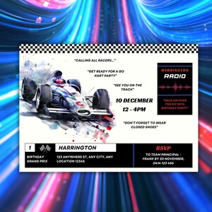 Race Car Birthday Invite, Race Car Birthday Invitation, Racing Radio ...