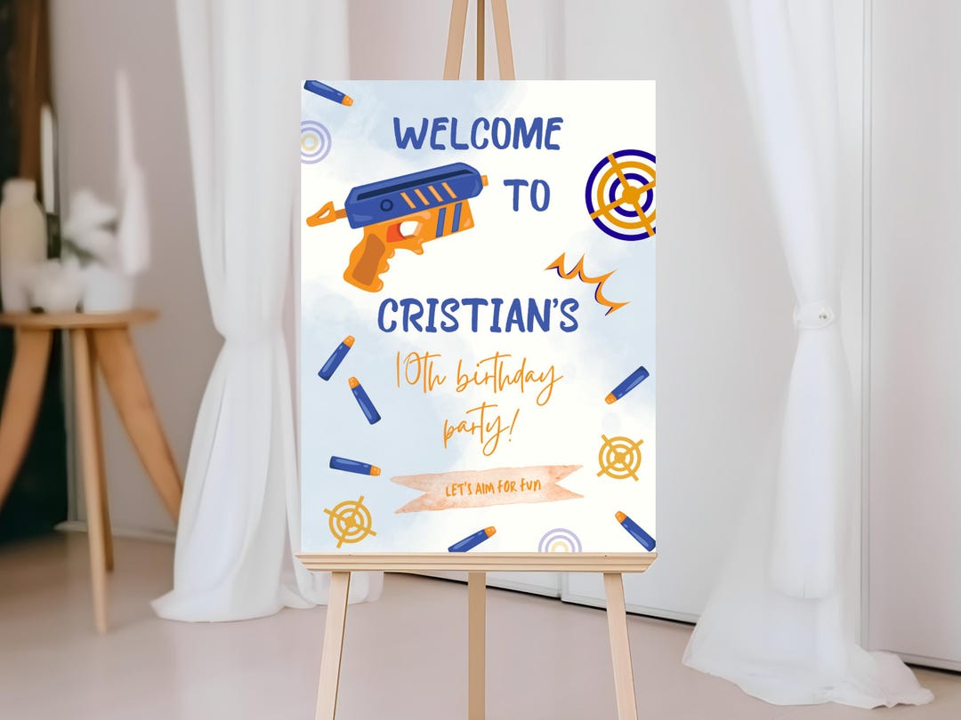 Dart Gun Birthday Welcome Sign, Dart Gun Party, Nerf War, Nerf Gun ...
