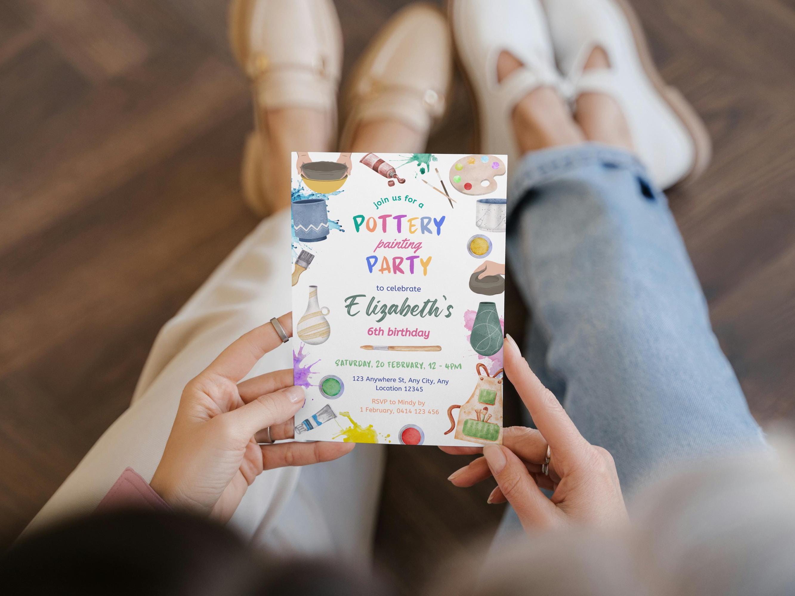 Pottery Painting Birthday Invitation, Art Party Invite, Tween Rainbow ...