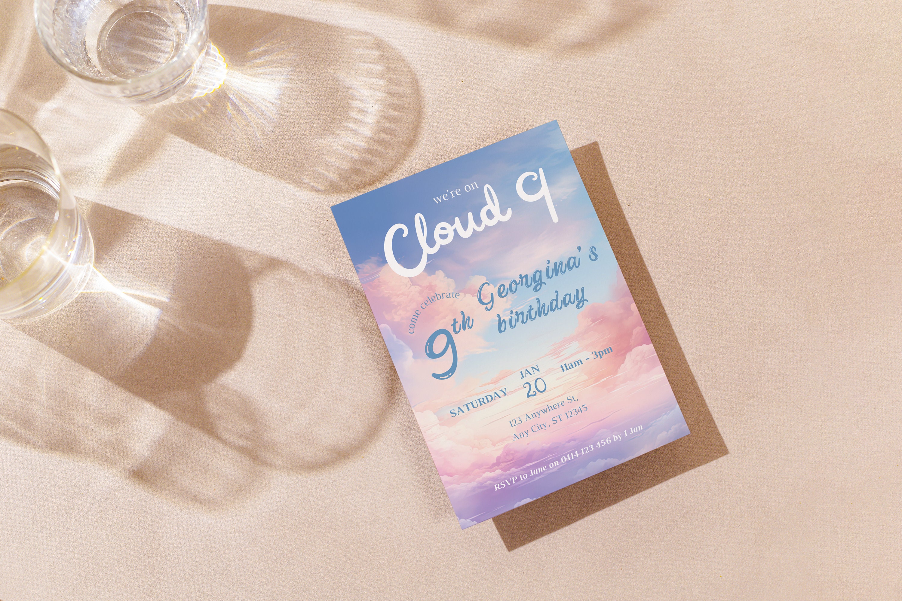 Cloud Nine Birthday Party Invitation, Cloud Party, 9th Birthday, Girl ...