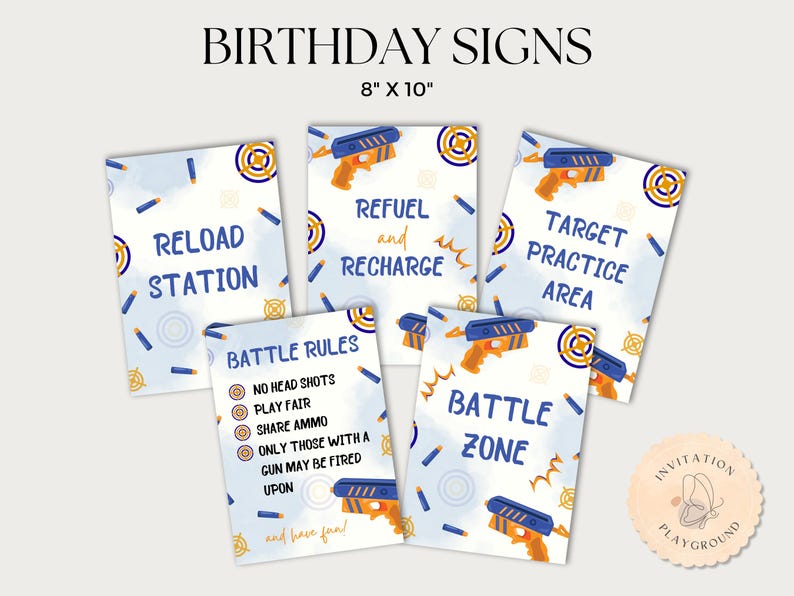 Dart Gun Birthday Party Signs, Dart Gun Party, Nerf War Battle Rules ...