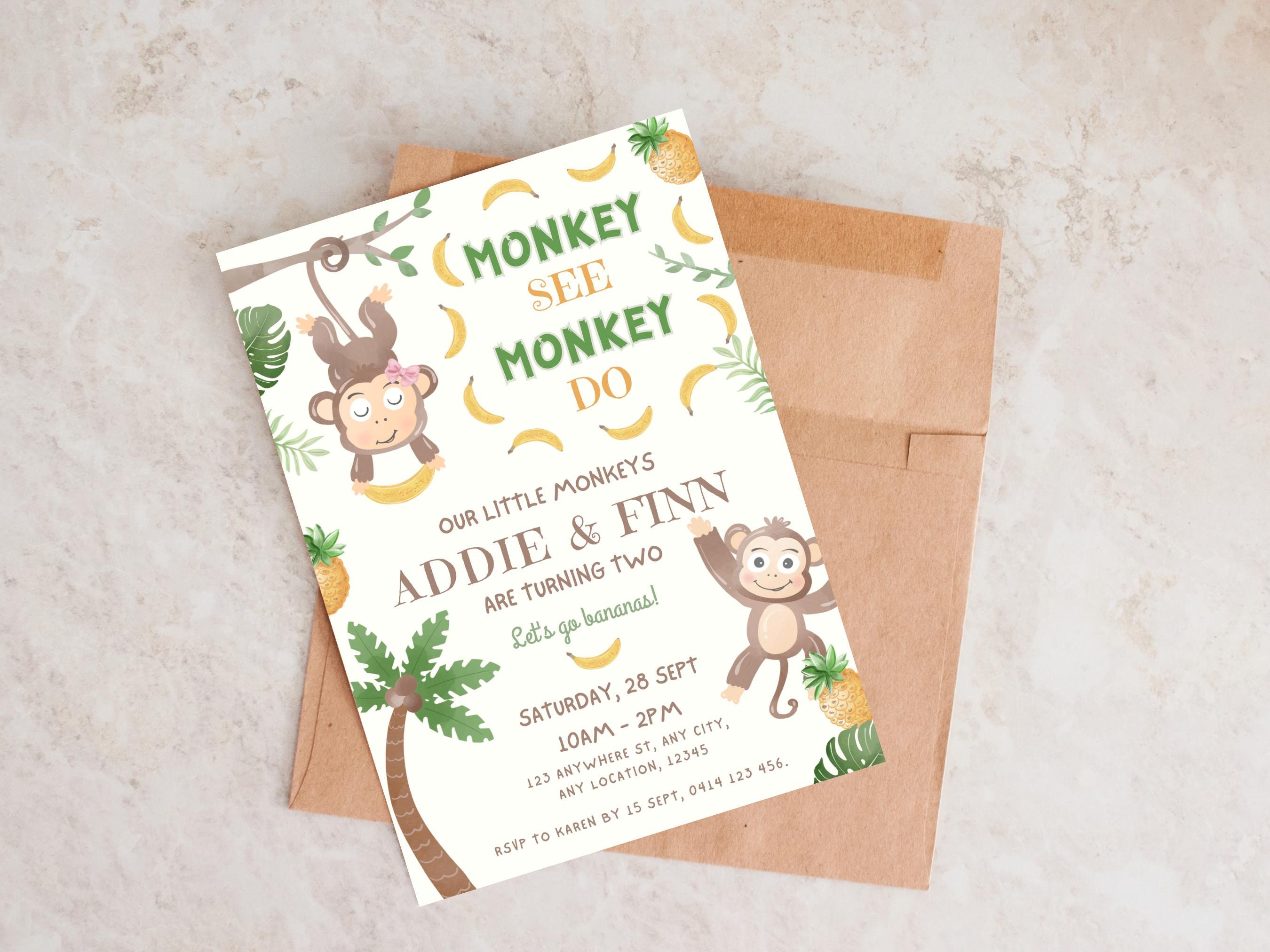 Siblings Monkey Birthday Invitation, Monkey See Monkey Two Birthday ...