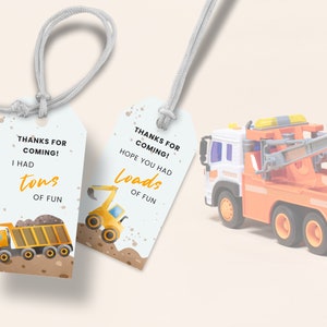 Construction Birthday Party Favor Tags, Excavator Cement Mixer ...