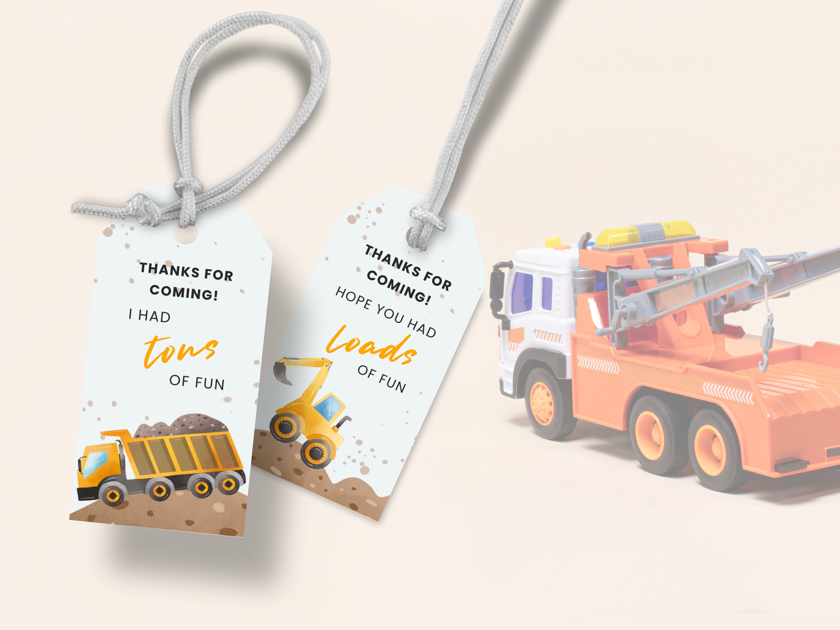 Construction Birthday Party Favor Tags, Excavator Cement Mixer ...