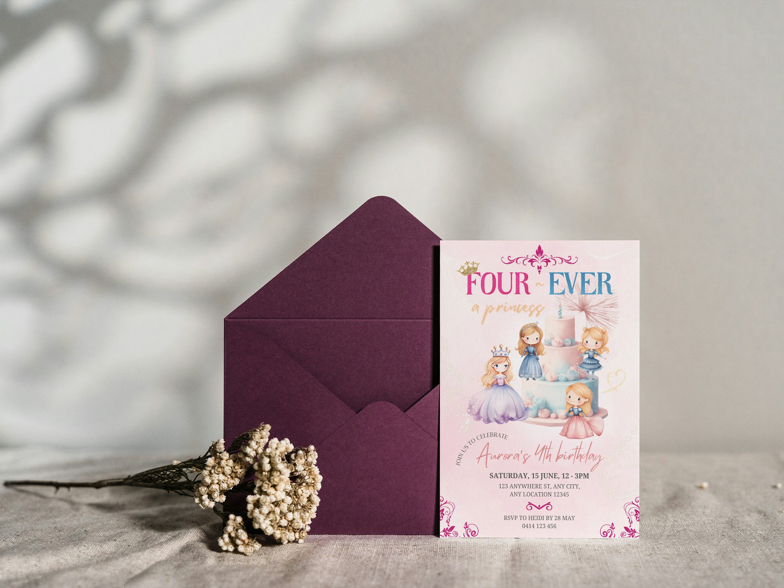 Four Ever a Princess Invitation, Princess Birthday Invitation, Magical ...