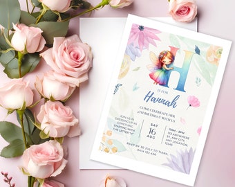 First Letter of Your Name Party Invitation, Fairy Birthday Party Invite ...