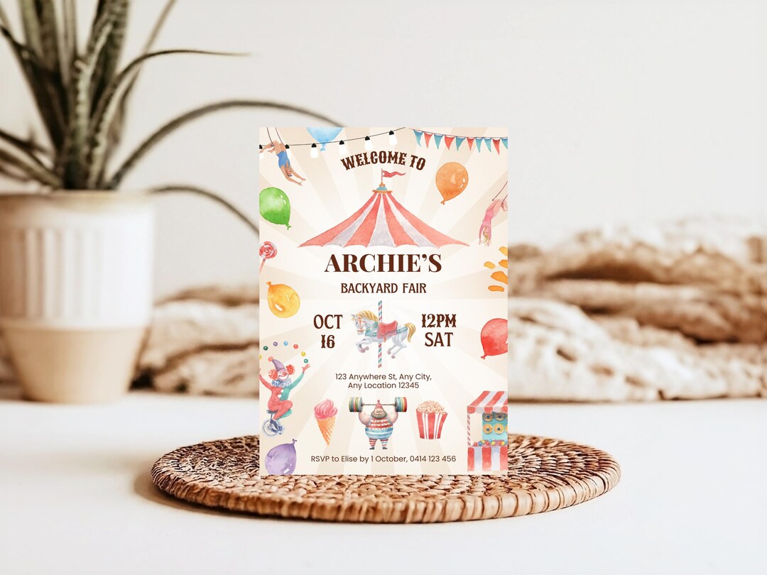 Circus Tent Invitation Template, Carnival Themed Birthday Party ...