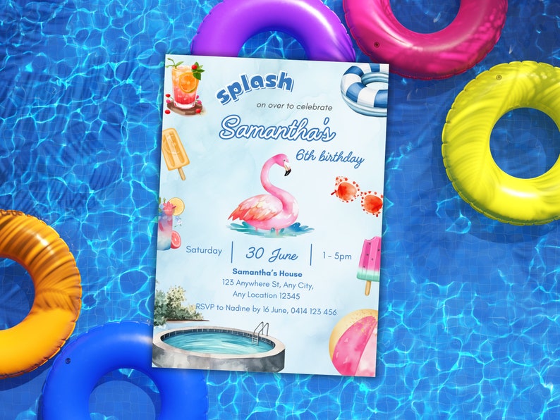Splash Pad Birthday Party, Pool Party Invite, Water Park Invitation ...