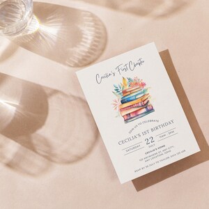 First Chapter Birthday Invitation, Book Worm Invite, Editable Book ...