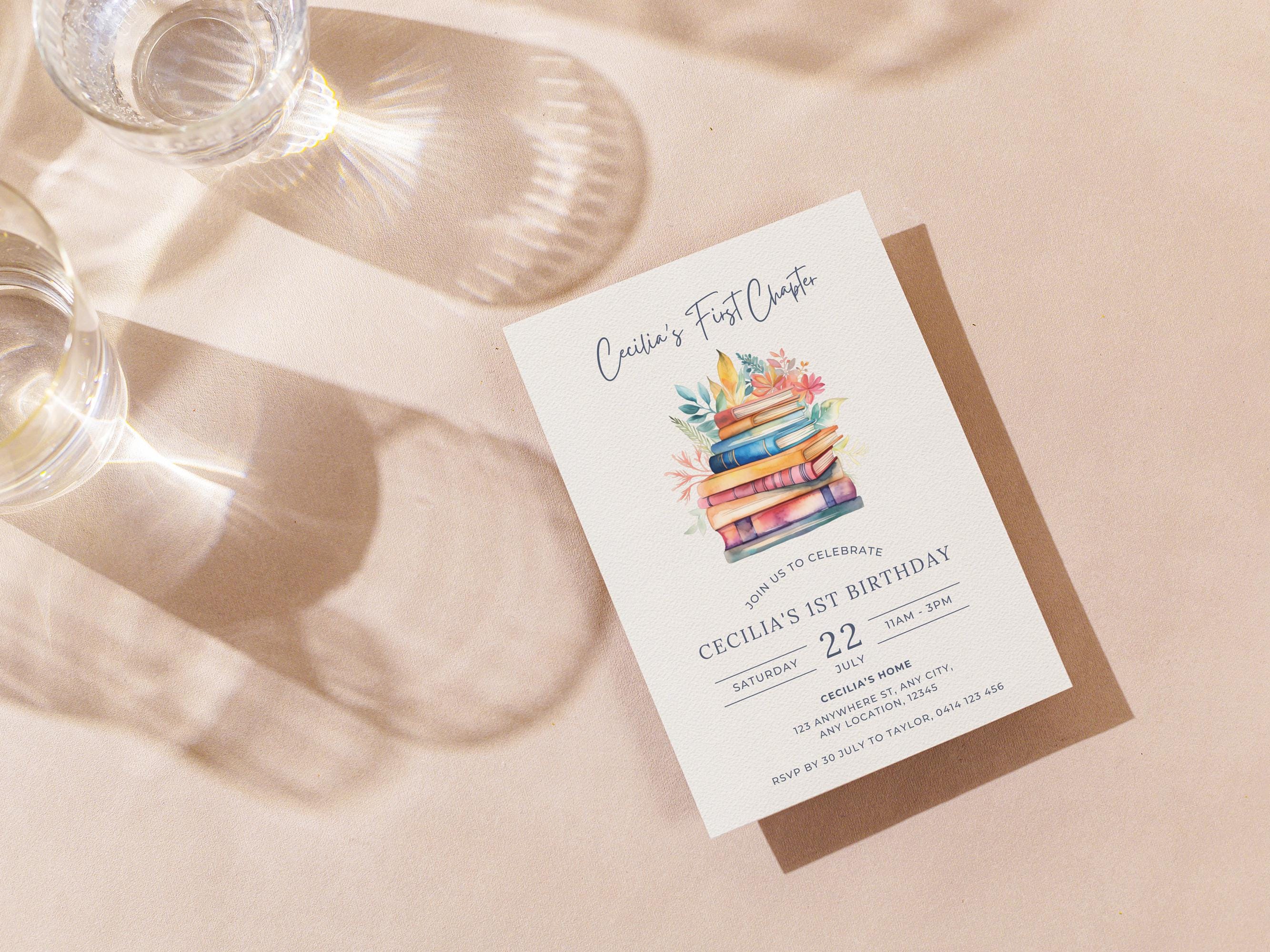 First Chapter Birthday Invitation, Book Worm Invite, Editable Book ...