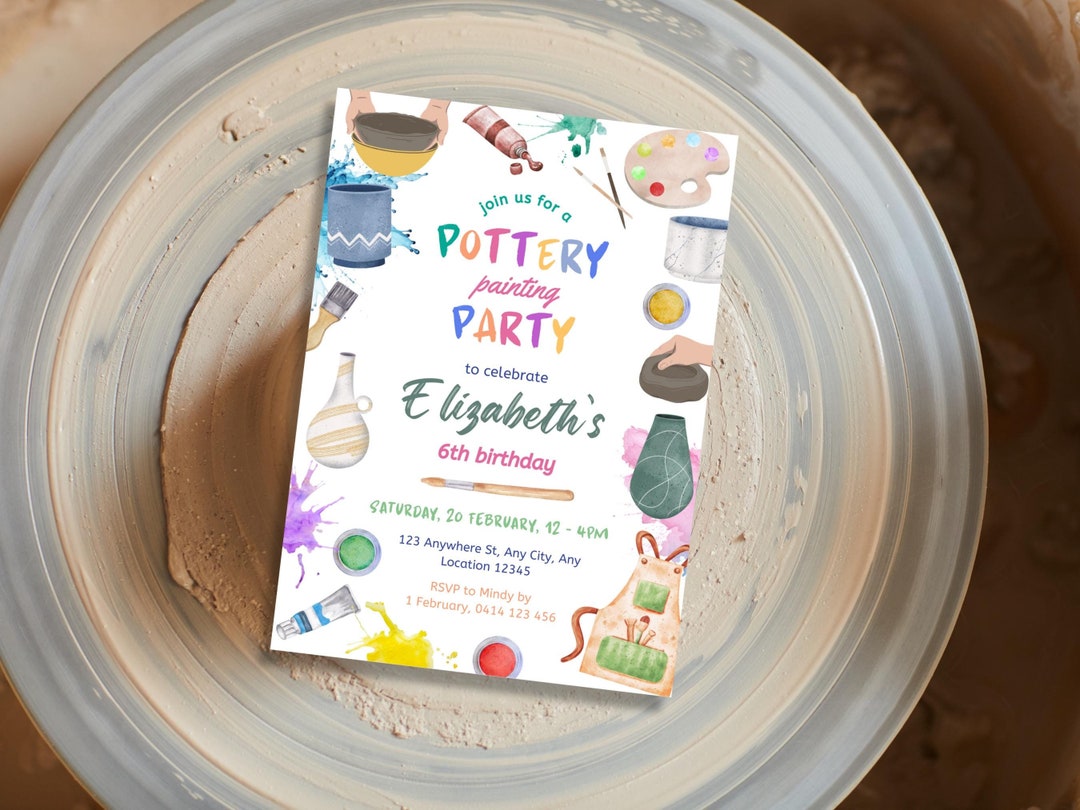 Pottery Painting Birthday Invitation, Art Party Invite, Tween Rainbow ...