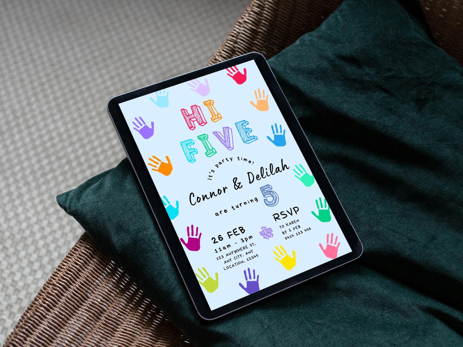 Hi Five Birthday Invite, Printable Hi 5 Invite, Twins High Five ...