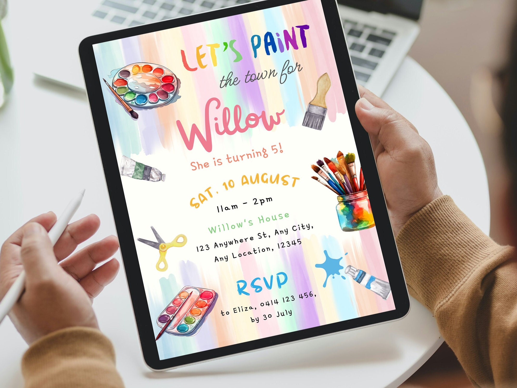 Paint the Town Birthday Party Invitation, Art in Party Invite, Dress ...