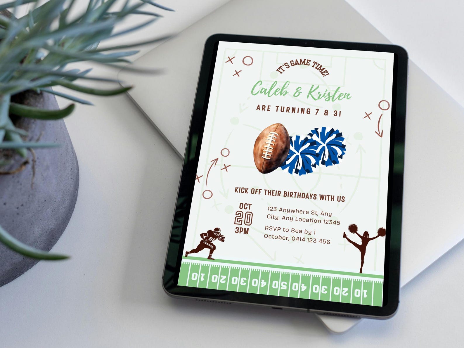 Game on Football Cheerleading Invite, Joint Sibling Football Invitation ...