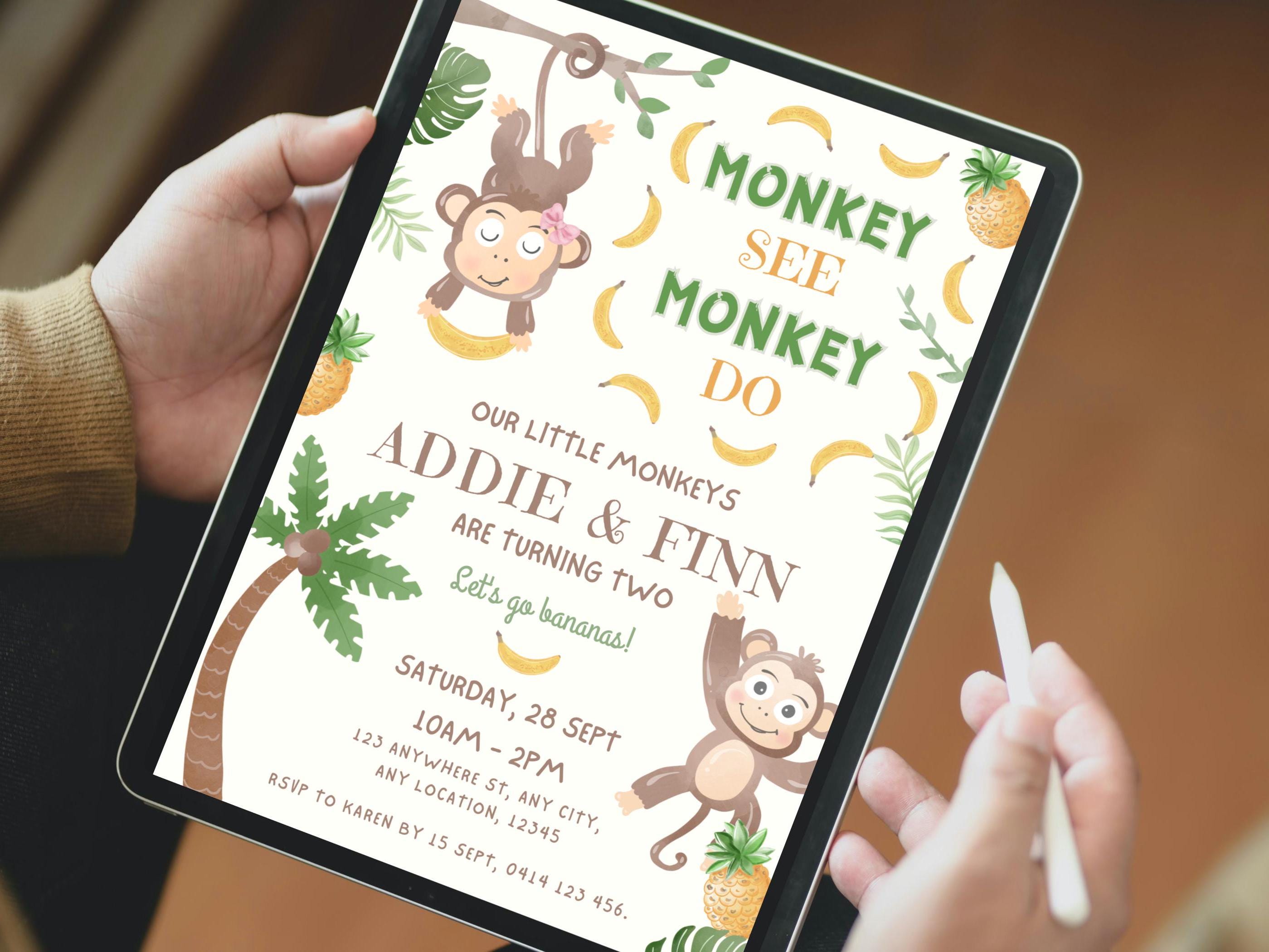 Siblings Monkey Birthday Invitation, Monkey See Monkey Two Birthday ...